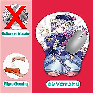LNIUB Genshin Impact Anime 3D Mousepad, Qi-Qi Silicone Gel Mice Pad Ergonomics Computer Wrist Rest Support (Blue)