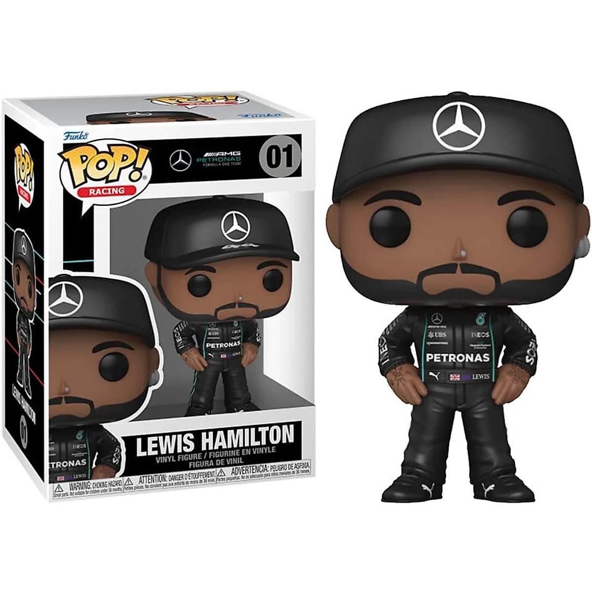 POP Racing: Formula One - Lewis Hamilton (AMG Petronas) Funko Vinyl Figure (Bundled with Compatible Box Protector Case), Multicolor, 3.75 inches