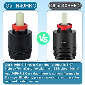 N40HKC Shower Cartridge Replacement,40mm Shower Faucet Cartridge,for Tub/Shower Faucet, the height of the product is 3.07 inches (78mm) and the width is 1.58 inches (40mm), Black (1Pack)