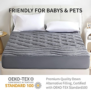 SONIVE Waterproof Mattress Pad - Quilted Fitted Mattress Topper, Soft and Breathable Mattress Protector, Fluffy Pillow Top Mattress Cover(Grey, Queen)