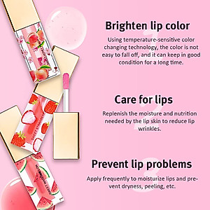 evpct 3Pcs Peach Strawberry Watermelon Mini Clear Color Change Changing PH Tinted Lip Gloss Balm Set for Women Girls Lip Oil Gloss Tint Stain Glaze Pack bulk labiales magicos brillos para labios