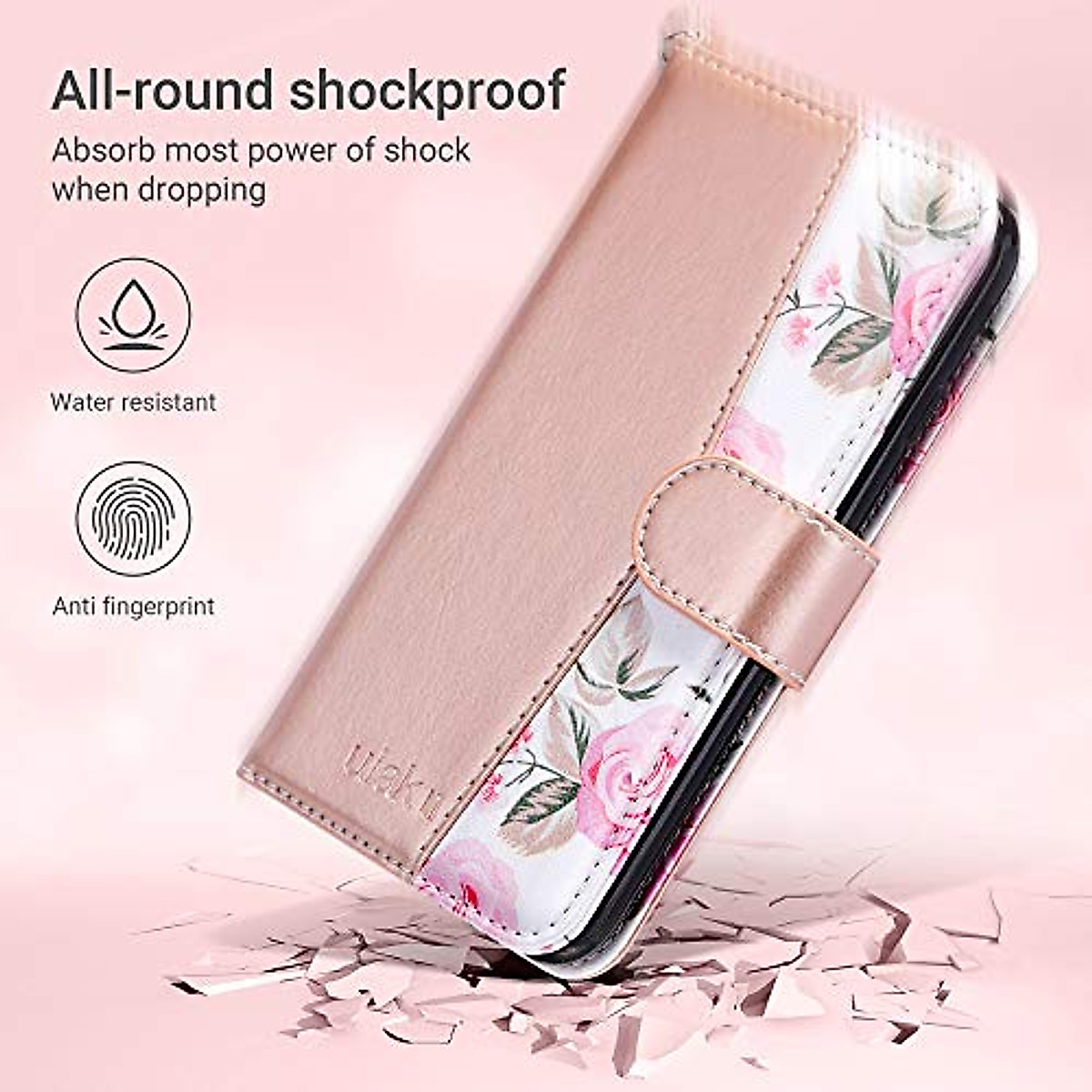 ULAK Case for iPhone SE 3 Wallet 2022, iPhone 8 Wallet, iPhone SE Wallet 2020, iPhone 7 Flip Case, PU Leather Kickstand Card Holder Protective Cover for iPhone 7/8/iPhone SE 2nd 3rd Gen, Rose Gold