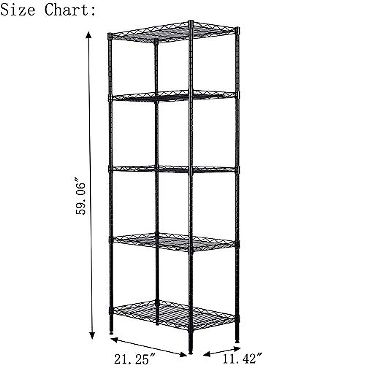 Basic Houseware 5 Tier Storage Shelf Metal Wire Shelving Unit Utility Organization Storage Rack for Kitchen Living Room Pantry Heavy Duty