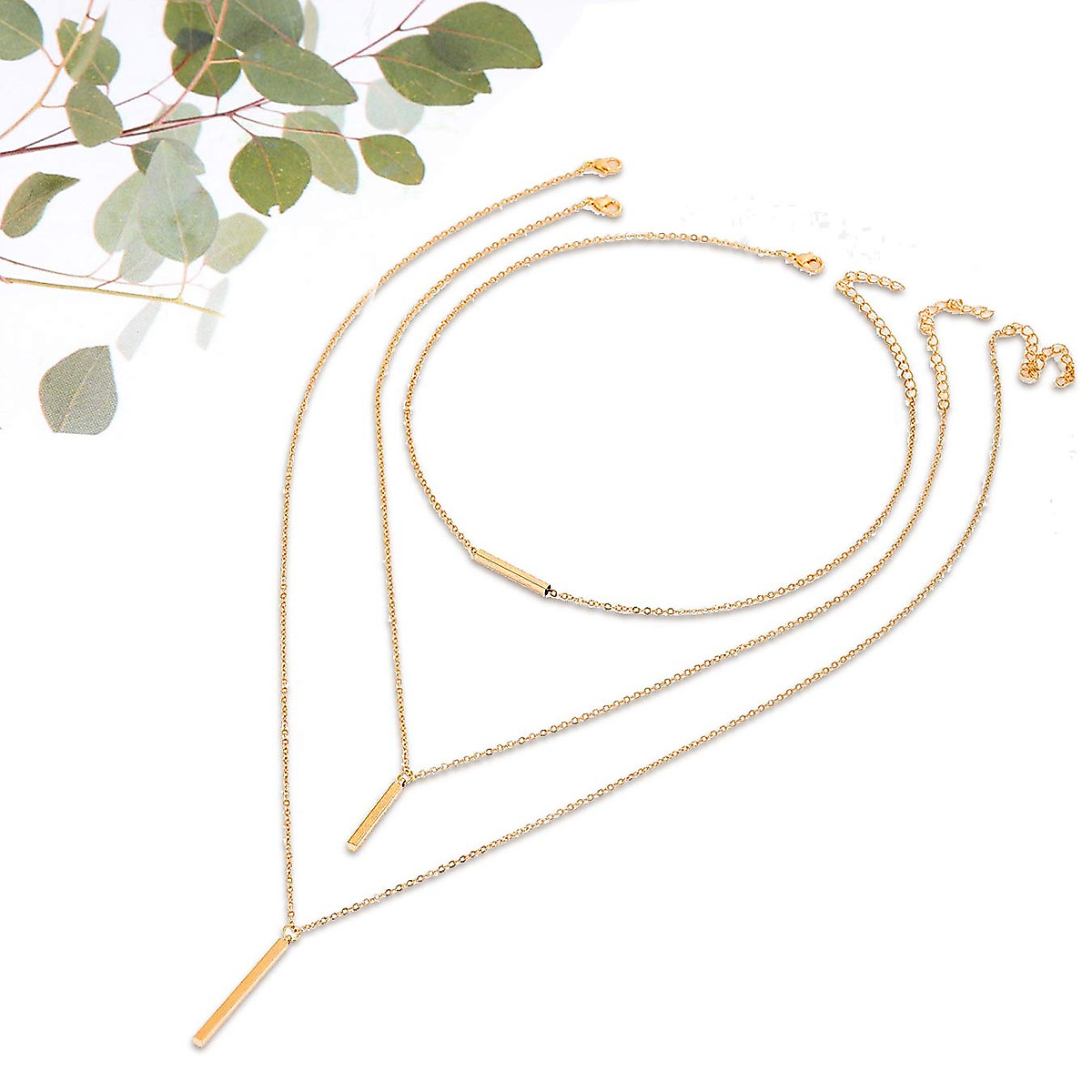 CEALXHENY Layered Chain Necklaces for Women Girls Boho Vertical Bar Pendant Necklace Set Minimalist Y Necklaces for Beach Parties Summer Jewelry Set