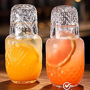 Bedside Water Carafe and Glass Set, Mfacoy 17 OZ Glass Pitcher & 5 OZ Cup, Bedside Night Carafe Pitcher and Water Glass Tumbler Set, Vintage Glass Water Pitcher with Cup Set for Bedroom