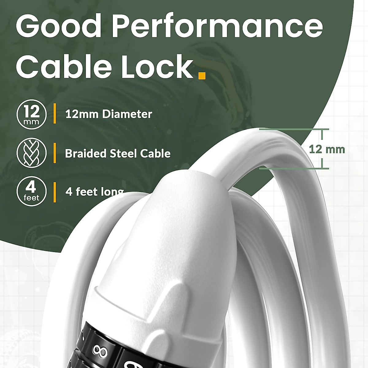 Titanker Bike Lock, Lock for Bike Locks with Combinations Resettable Bike Lock Cable 4 Feet with Mounting Bracket, 1/2 Inch Diameter