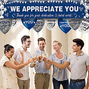 We Appreciate You Decorations Navy Blue Siver We Appreciate You Banner with 18 Balloons Thank You Yard Sign for Teacher Employee Staff Poaster Doctors Nurse Volunteer Appreciation Week Party Decor