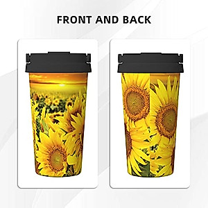 Annava Travel Coffee Mug Vacuum Insulated Double Stainless Steel Hot/Cold Drink Cup, Lid With Invisible Lift Ring(17oz Sunflower Pattern)