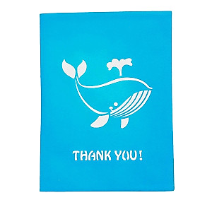 iGifts And Cards Unique Blue Whale Thank You 3D Pop Up Greeting Card - Large, Gratitude, Cute, Animal, Nautical, Ocean, Fun, Graduation, Friendship