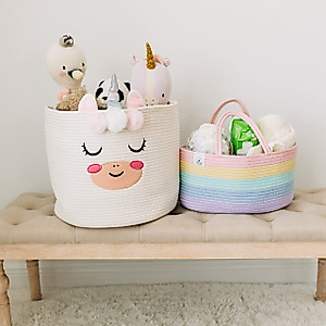 OrganiHaus Pastel Rainbow Basket, Rope Diaper Caddy Basket, Baby Diaper Caddy Organizer, Nursery Basket & Baby Baskets for Newborn Baby Diaper Organizer for Rainbow Decor, Diaper Storage Organizer