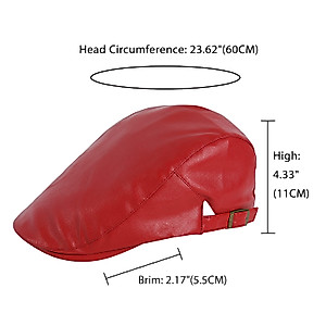 DOCILA Red Leather Flat Herringbone Caps Buckle Adjustable Pageboy Hat Portable Newsboy Hunting Cap (Red)