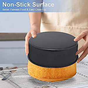 TeamFar 8 x 3 Inch Cake Pan Set, 2 PCS Stainless Steel Black Non-Stick Coating Baking Round Cake Pan for Birthday Wedding Layer Cakes, Non-Toxic & Anti-Rust, One-Piece Design & Heavy Duty