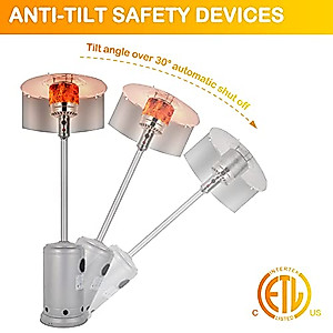 Hykolity 50,000 BTU Propane Patio Heater with Reflector, Stainless Steel Burner, Triple Protection System, Wheels, Outdoor Heaters for Patio, Garden, Commercial and Residential, Silver