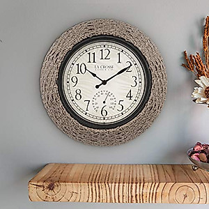 La Crosse 433-3833 13-inch Weaver Indoor/Outdoor Rattan Analog Quartz Wall Clock, Brown