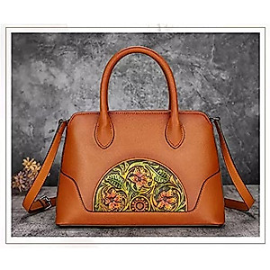 ZHUHW Vintage Floral Ladies Tote Bag Hand Embossed Handbag Versatile Women's Shoulder Messenger Bag (Color : A, Size : 30(L)*18(H)*12(W) cm)