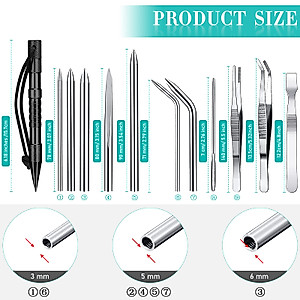 14-Piece Paracord Tool Set - Stainless Steel Lacing Needles, Smoothing Tool, Knotter with Marlin Spike for Paracord Work & Leather Weaving (Black)