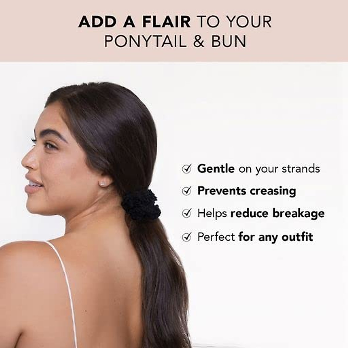 Kitsch Organic Cotton Fluffy Scrunchies - Large Hair Accessories for Women and Girls | Hair Bands & Ponytail Holders, 6pc (Black)