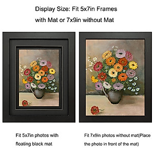 LUCKYLIFE 5x7 Picture Frame Black Wood with Double Black Mat for Tabletop or Wall, Set of 2