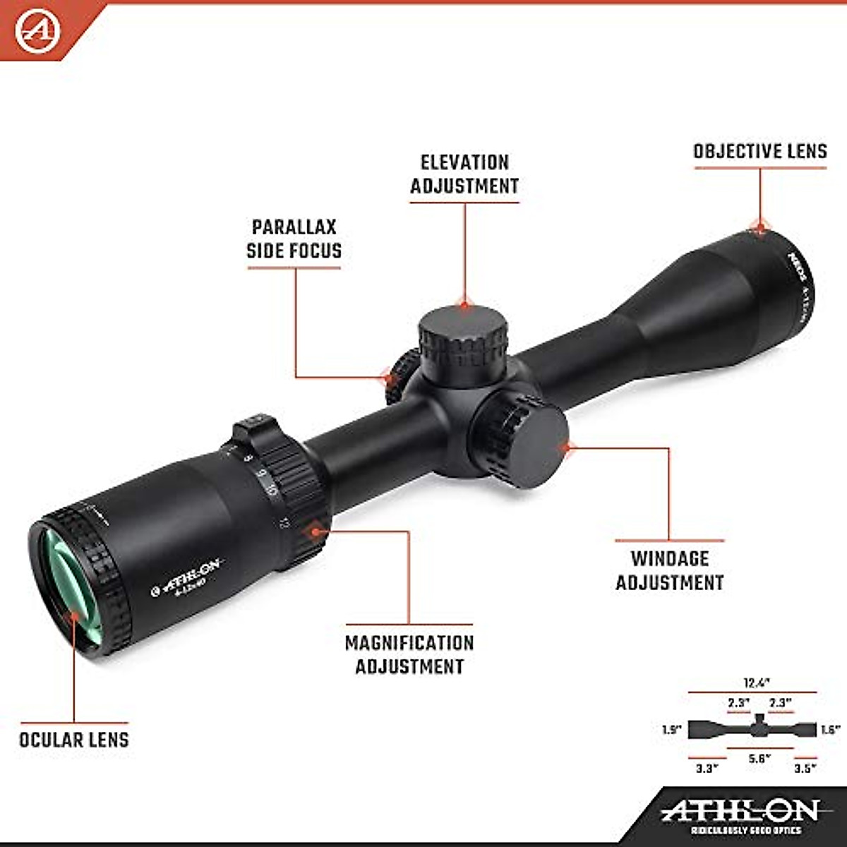 Athlon Optics , Neos , Riflescope , 4-12 x 40 Second Focal Plane (SFP) 1" Tube, Center X Reticle , Black