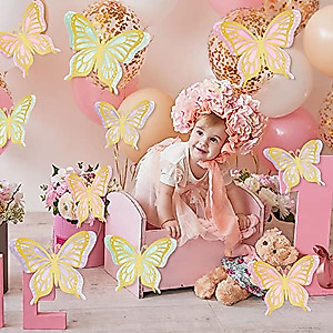 Estune 15 Pcs 3D Large Butterfly Wall Decor Gold Butterfly Decorations Paper Butterfly Wall Stickers for Girls Kids Birthday Wedding Baby Shower Party Nursery Room Classroom Bedroom Decor 2 Size