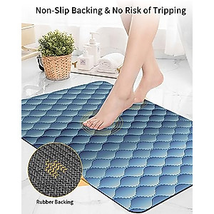 Gradient Blue Bath Mat for Tub,Non Slip Bathroom Floor Runner Rug Quick Dry & Absorbent Diatomaceous Earth Kitchen Shower Sink Washable Doormat,Modern Geometry Minimalist Fish Scale Lattice 20"x32"