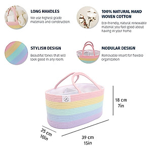 OrganiHaus Pastel Rainbow Basket, Rope Diaper Caddy Basket, Baby Diaper Caddy Organizer, Nursery Basket & Baby Baskets for Newborn Baby Diaper Organizer for Rainbow Decor, Diaper Storage Organizer