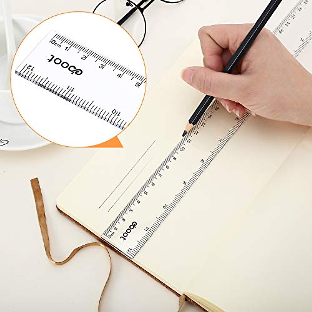 2 Pack Plastic Ruler Straight Ruler Plastic Measuring Tool for Student School Office (Clear, 6 Inch, 12 Inch)
