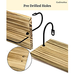 Godimerhea Floating Shelves with Hooks, Set of 2 Rustic Wall Mounted Wooden Decorative Storage Shelves with Towel Rack for Coffee Bar, Kitchen, Living Room（Brown）