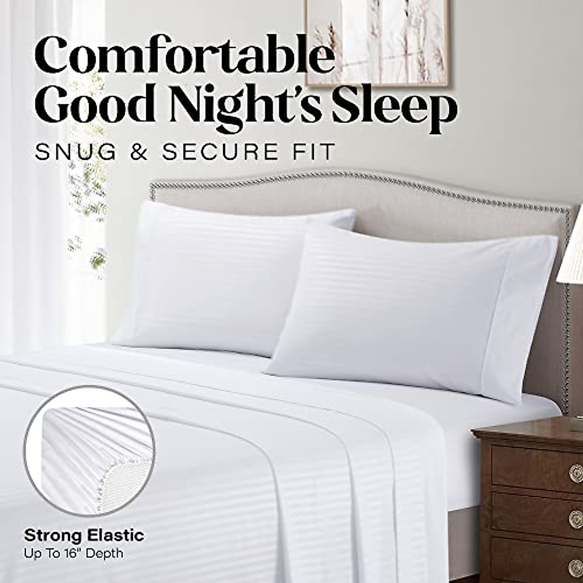 King Italian Prestige Collection Striped Bed Sheet Set – 1800 Luxury Soft Microfiber Deep Pocket 4-Piece Bedding Set - Wrinkle, Stain, Fade Resistant - White