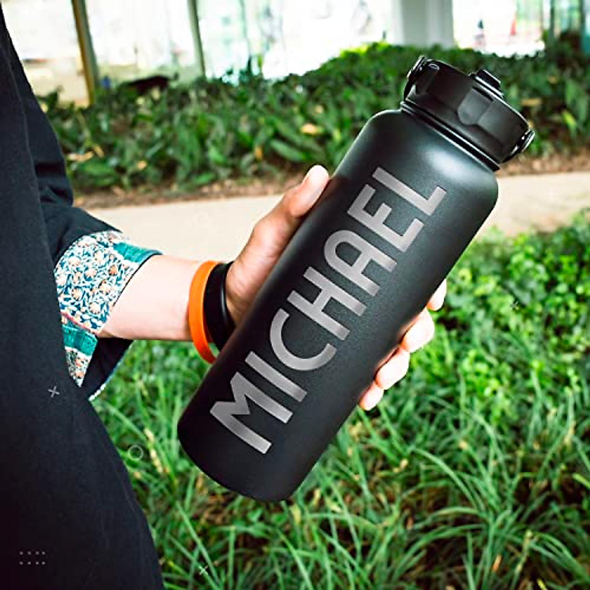 Personalized Water Bottle with Straw & Lid - 18 Oz, 9 Colors, Engraved 8 Designs - Sports Water Bottle Customized with Name or Text