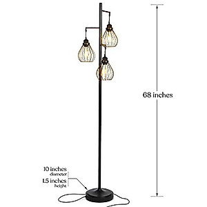 Brightech Teardrop LED Floor Lamp – Tree Standing Lamp with 3 Elegant Cage Heads & Edison Bulbs – Standing Lamp for Living Rooms & Offices – Tall Standing Lamp Ideal for Bedroom Reading – Black