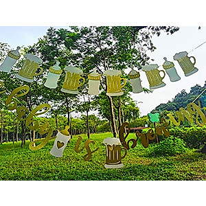 Set of 2 A Baby is Brewing Baby Shower Decorations Banner for Diaper Party Decor Gender Reveal Party Pregnancy Celebration Baby Brewing Sign with Beer Mug & Baby Bottle Design Pre-Strung