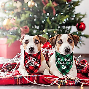 STMK Christmas Dog Bandana, 4 Pack Christmas Plaid Dog Bandanas Scarf for Christmas Holiday Dog Puppy Costume (Christmas)