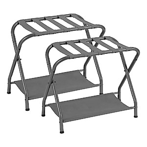 Heybly Luggage Rack,Pack of 2,Steel Folding Suitcase Stand with Storage Shelf for Guest Room Bedroom Hotel,Gray,HLR002G2