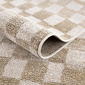 BoutiqueRugs Benjy Modern Checkered Area Rug - Contemporary Geometric Carpet for Living Room, Bedroom, Kids Room, Nursery - Cream, Gold - 5'3" x 7' (5x7 Area Rug)