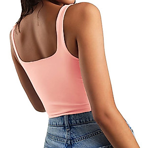 Artfish Women's Sleeveless Strappy Seamless Crop Tank Tops Square Neck Workout Fitness Basic Cropped Camis Lotus Pink, L