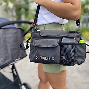 Stroller Organizer, Bottle Caddy & Cup Holder, Large Storage Universal Fit, Doubles as Diaper Shoulder Bag by Stroller Buzz