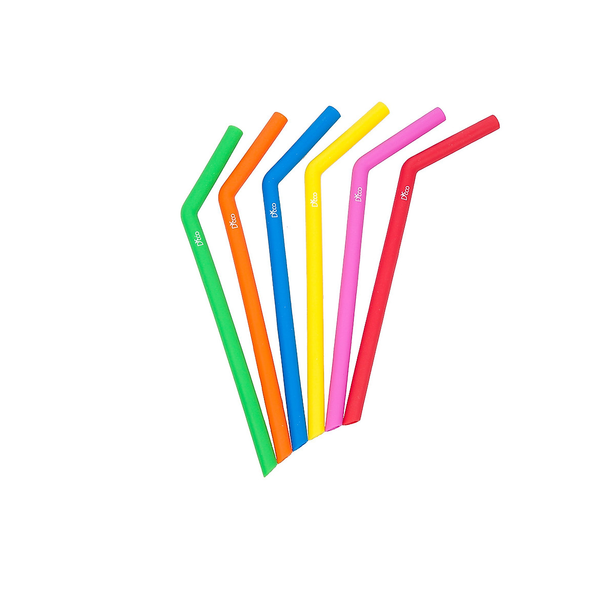 6 Pack Reusable Straws with Cleaning Brush - Sustainable Large Silicone Rainbow Drinking Straws - Use with Any Reusable Tumblers and Cups - BPA Free, Kid-Friendly, Foldable for Travel & Storage