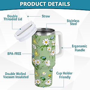 RPLIFE Frogs and Bugs 40 Oz Tumbler with Handle, Stainless Steel Coffee Mug, Insulated Coffee Tumbler