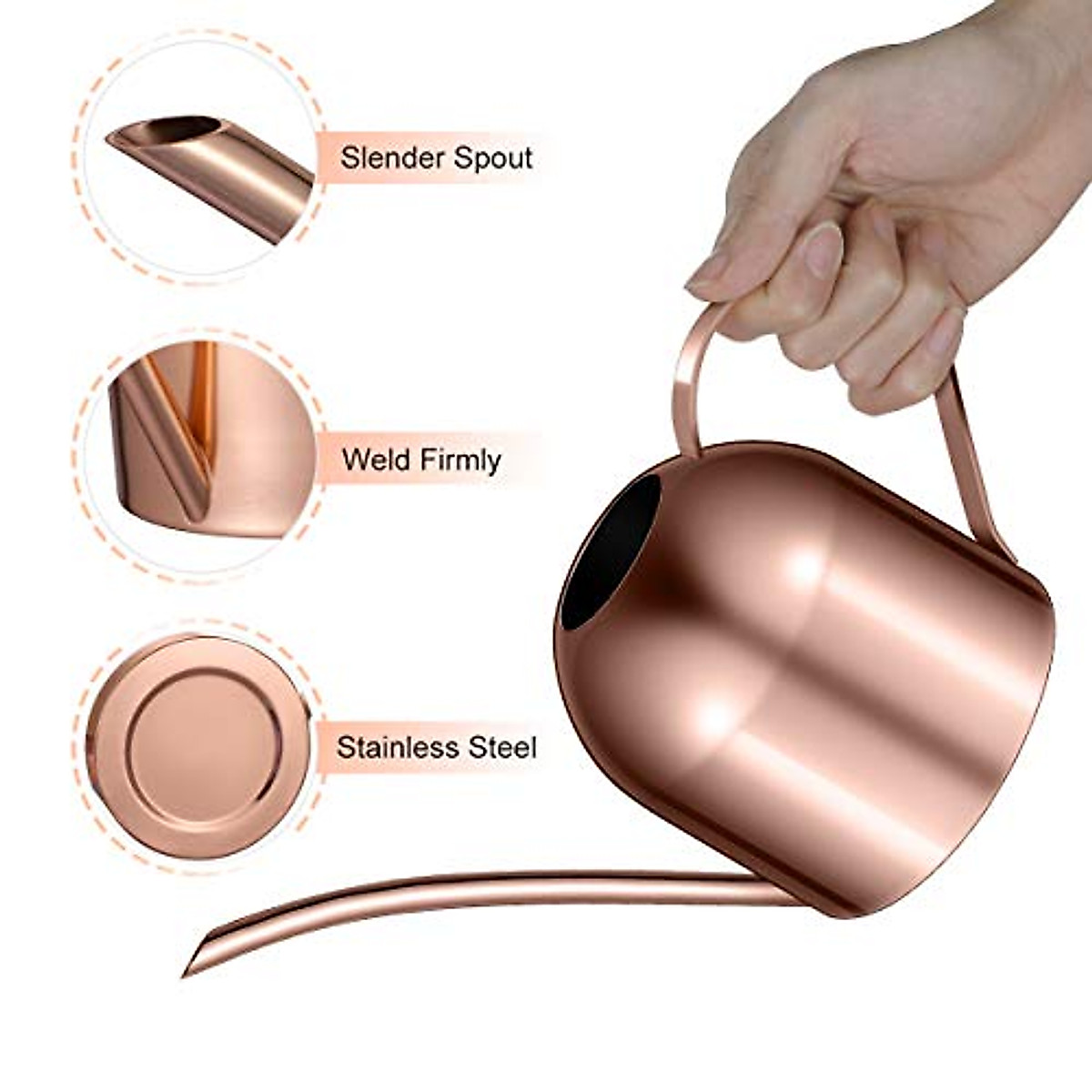 YARDWE 1000ml Stainless Steel Watering Can Plant Watering Can with Long Spout Small Size for Home Garden Office Bonsai Indoors and Outdoors