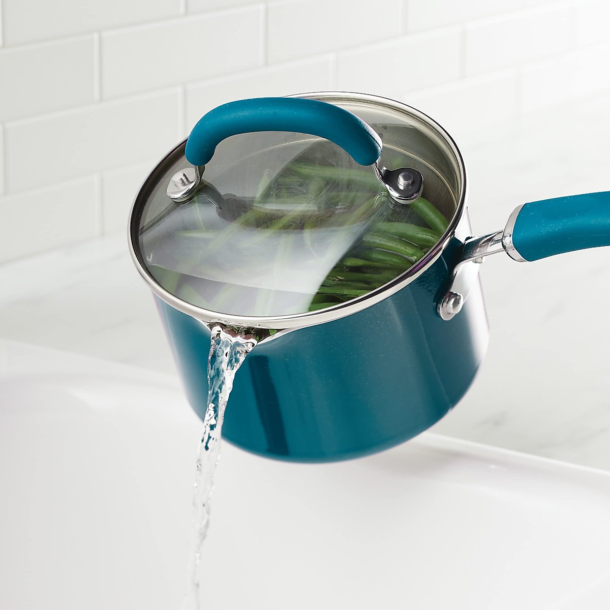 Rachael Ray Create Delicious Nonstick Induction Saucepan with Straining Lid, 2 Quart, Teal Shimmer