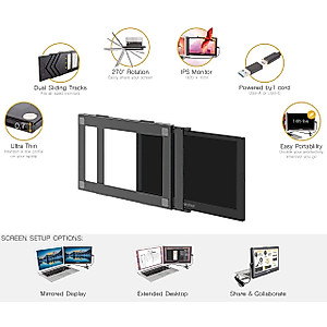 SideTrak Slide Portable Monitor 12.5" Screen with Carrying Case - Attaches to Your Laptop for Easy Travel - Efficient USB Power - Fits Mac and PC 13"-17" Laptops - Full HD IPS Display (Patent Pending)