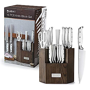 Jourmet 15PC Knife Block Set, High Carbon Stainless Steel Blade with Block and Knife Sharpener