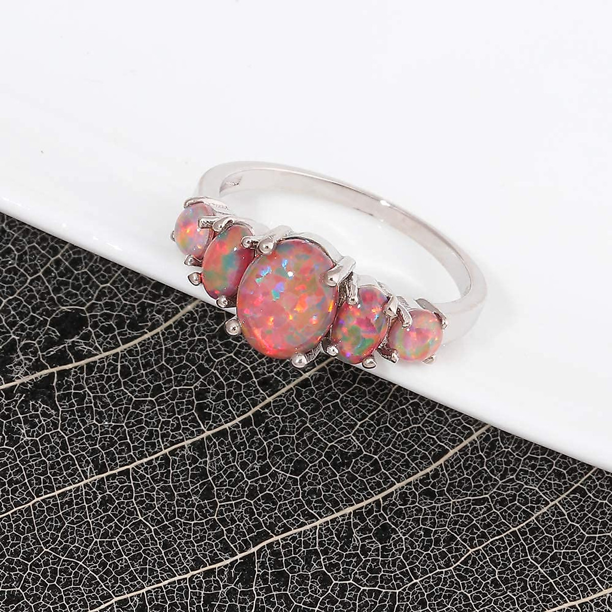 CiNily Orange Fire Opal Ring Women Jewelry Silver Plated Gemstone Ring Size 13
