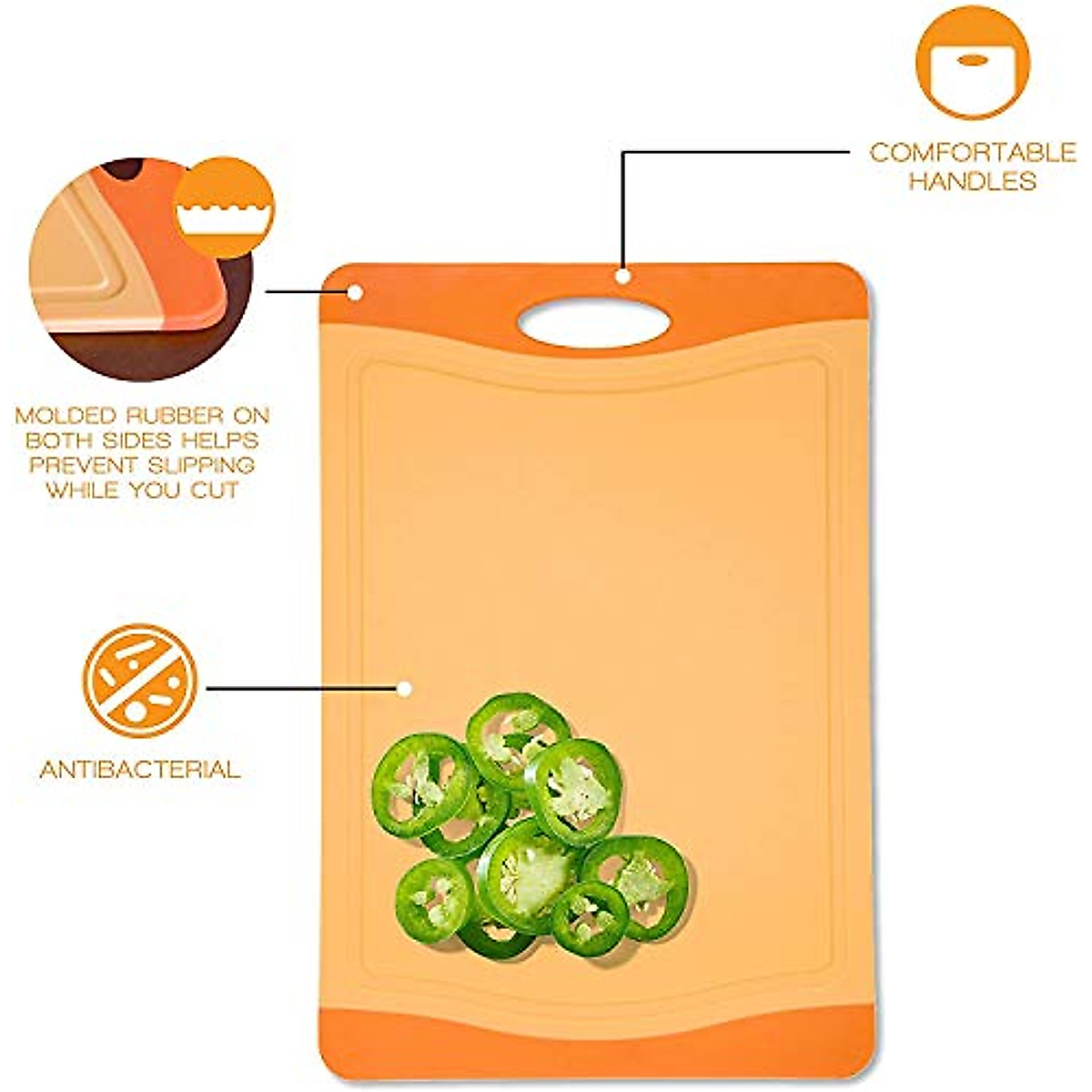 Raj Plastic Cutting Board Reversible Cutting board, Dishwasher Safe, Chopping Boards, Juice Groove, Large Handle, Non-Slip, BPA Free (Small, Red, Green & Orange)