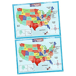 2 Sheets United States Map Usa Map Cartoon Posters Educational Map Poster Classroom Geography Poster Wear-resistant Geography Poster Synthetic Paper Hanging Pictures Cartoon