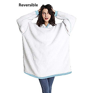 Cmtpuy Sweatshirt Blanket,Oversized Sherpa Hoodie,Fleece Blanket,Sherpa Pullover for Womens,Mens,Children,Wearable Blanket (Light Blue)