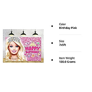 Barbie Backdrops for Girl Birthday Party Decorations Supplies, Barbie Theme Birthday Photo Background for Cake Table Decorations, Happy Birthday Barbie Banner, Polyester 7x5ft, Birthday Pink Barbie