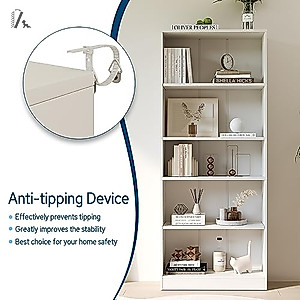 VICLLAX 5-Shelf Wooden Bookcase, 67.3" Height- Adjustable Open Bookshelf for Home Office, White Standing Display Book Shelf