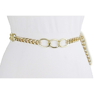 TFJ Women Fashion Narrow Belt Hip High Waist Gold Metal Chain Links Plus Size XL XXL